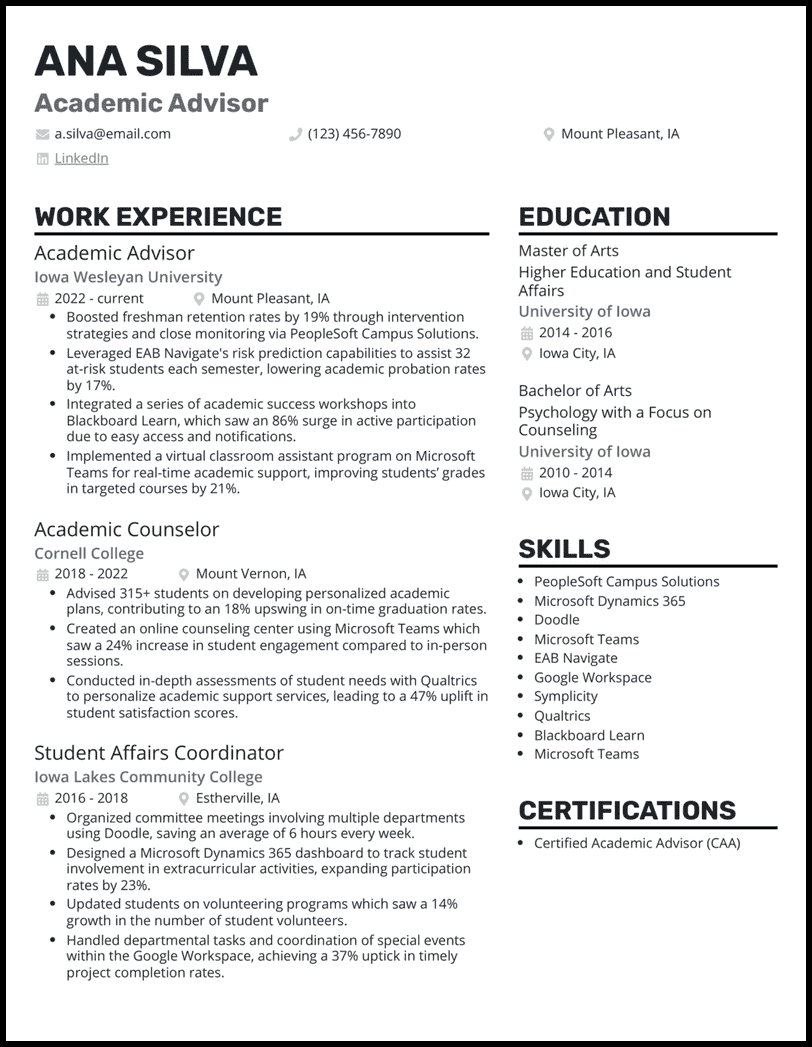 13 Academic Advisor Resume Examples That Worked in 2026