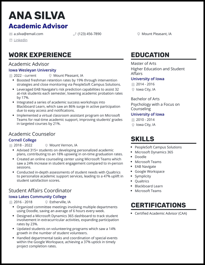 13 Academic Advisor Resume Examples That Worked in 2026