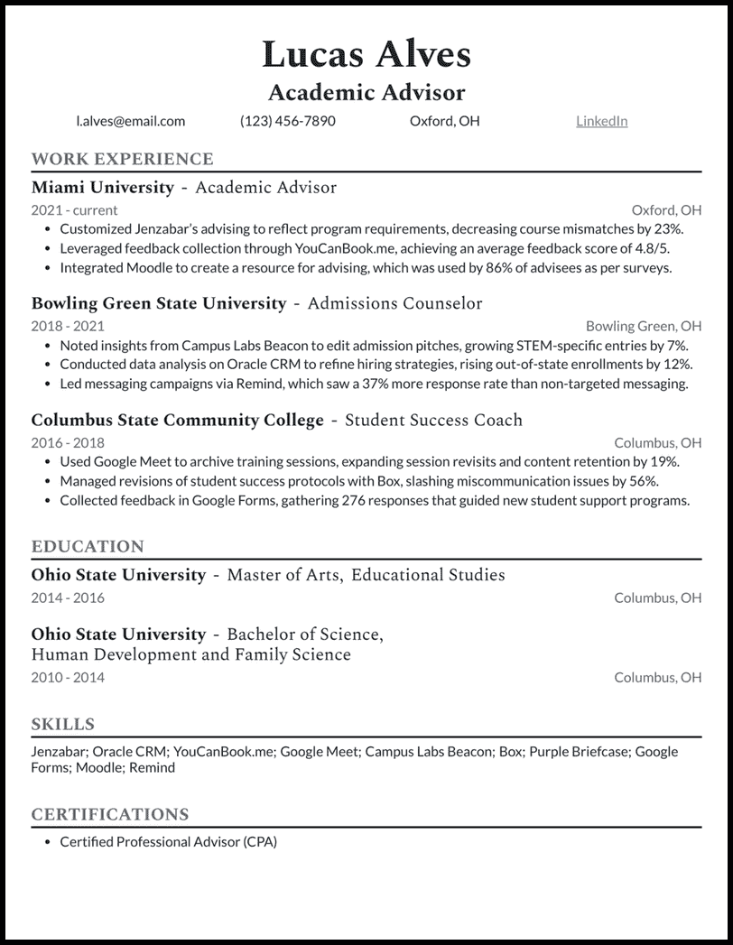 13 Academic Advisor Resume Examples That Worked in 2026
