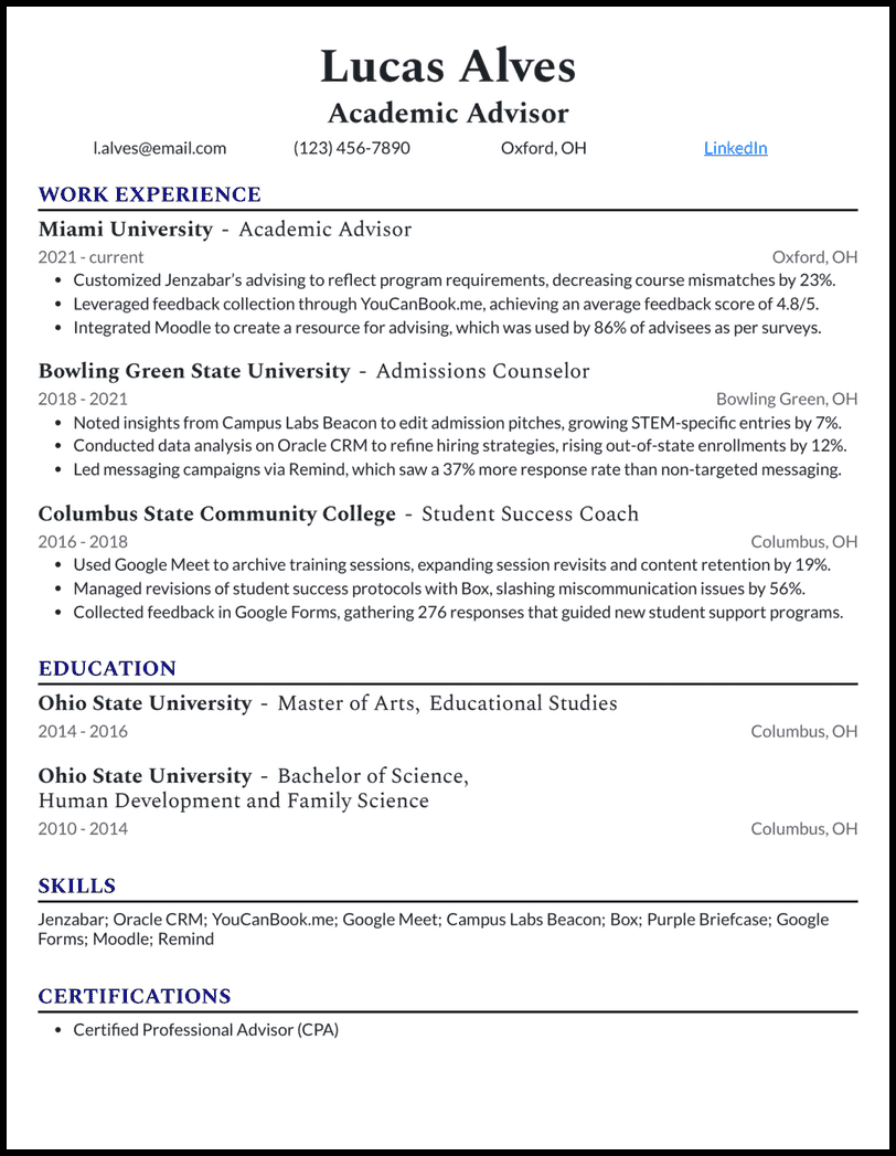 13 Academic Advisor Resume Examples That Worked in 2026
