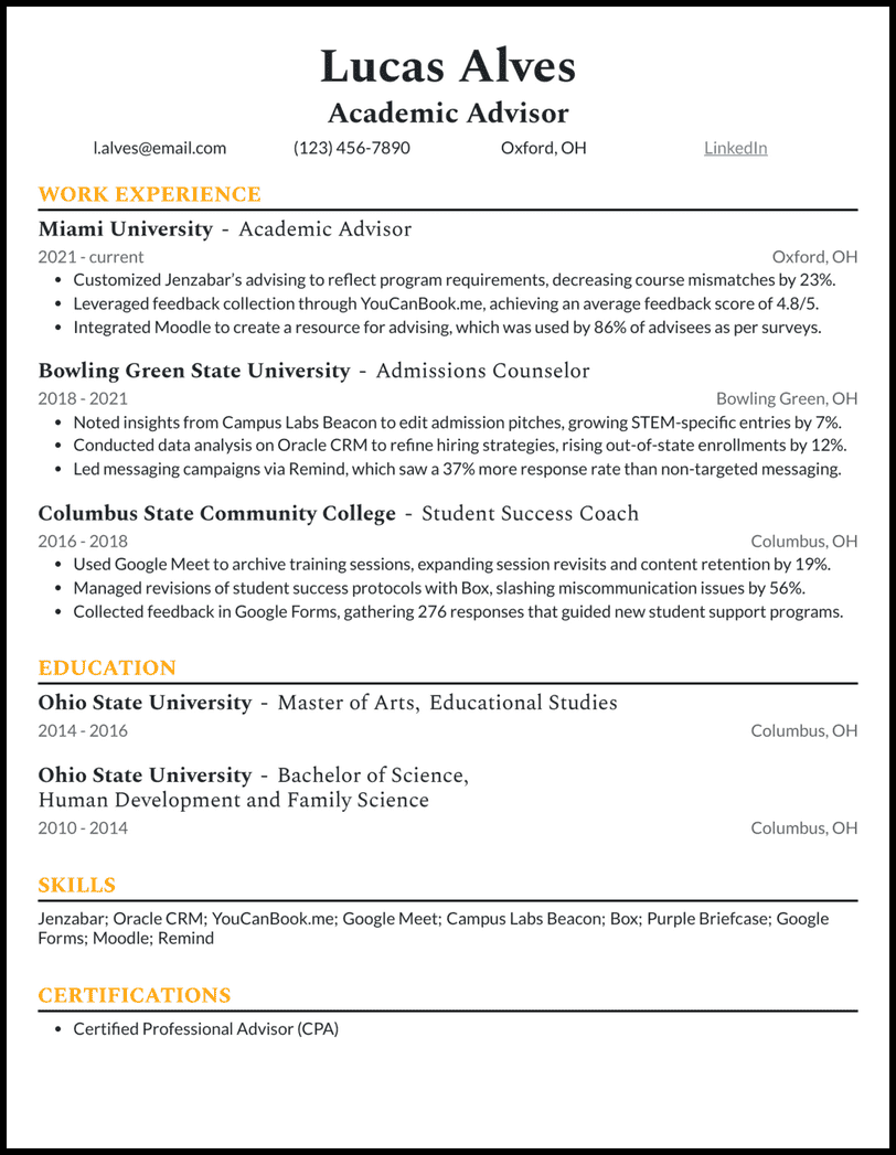 13 Academic Advisor Resume Examples That Worked in 2026