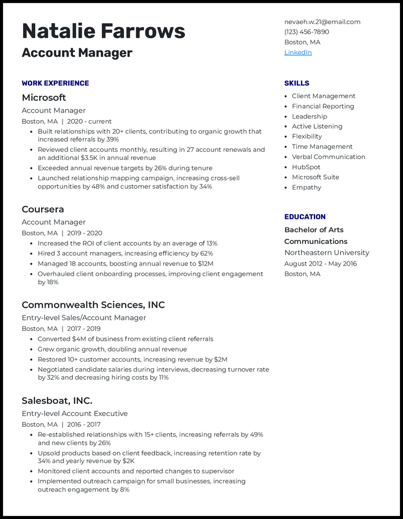 10 Account Manager Resume Examples That Work in 2024