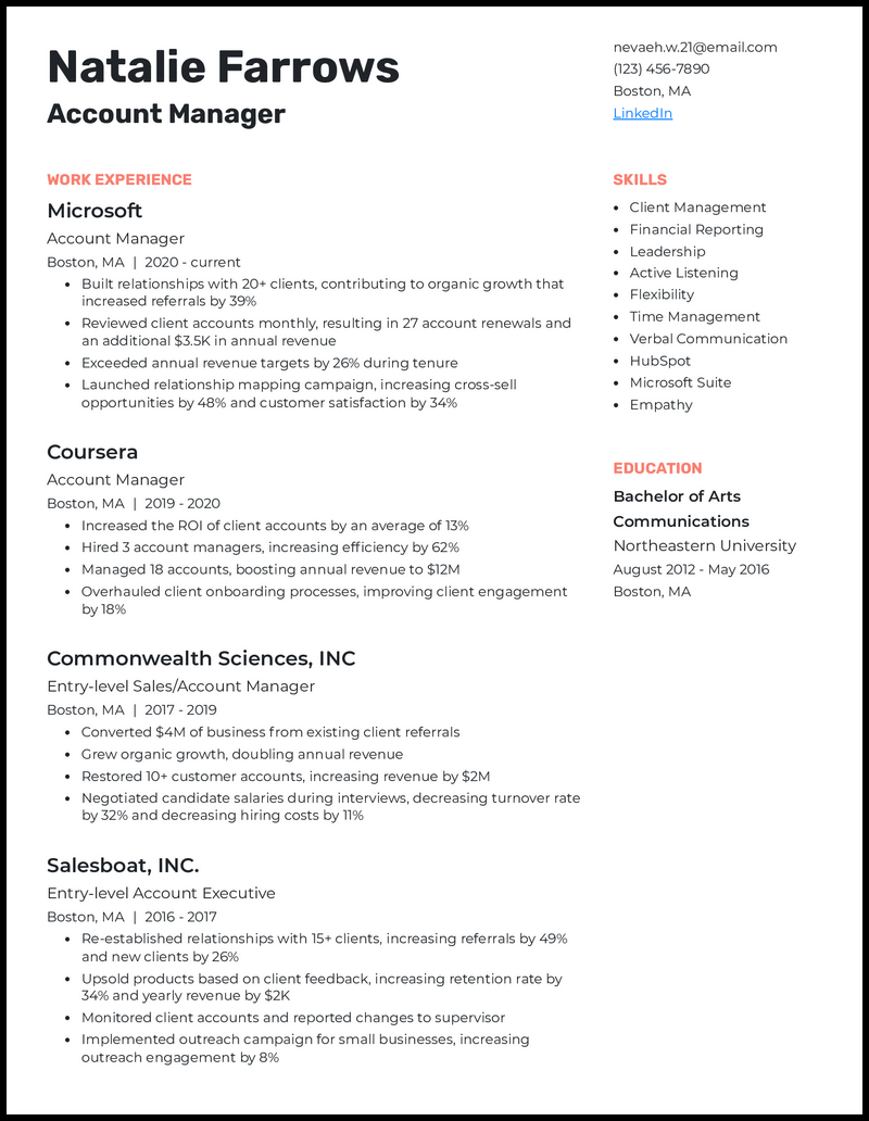 10 Account Manager Resume Examples That Work in 2024