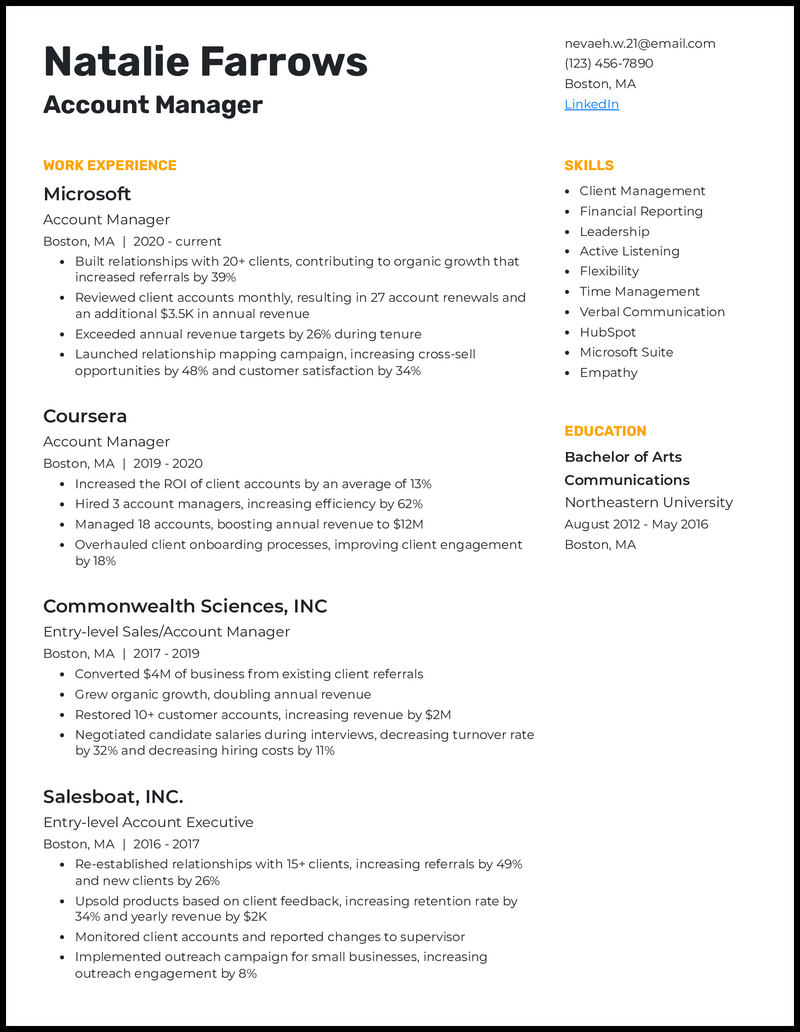 10 Account Manager Resume Examples That Work in 2024
