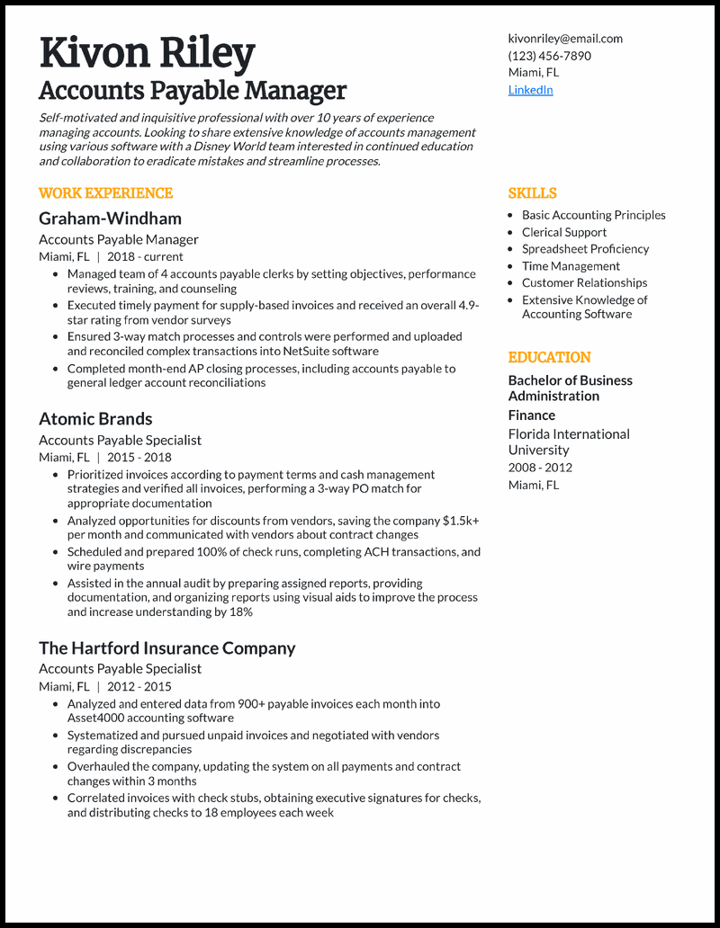 9 Accounts Payable Resume Examples Built for 2025