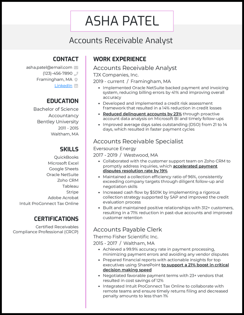 12 Accounts Receivable Resume Examples Built for 2025