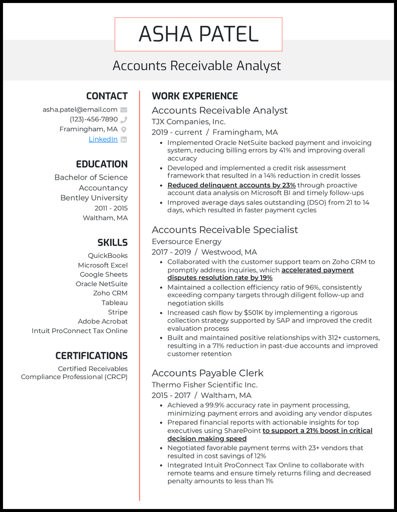 12 Accounts Receivable Resume Examples Built for 2026