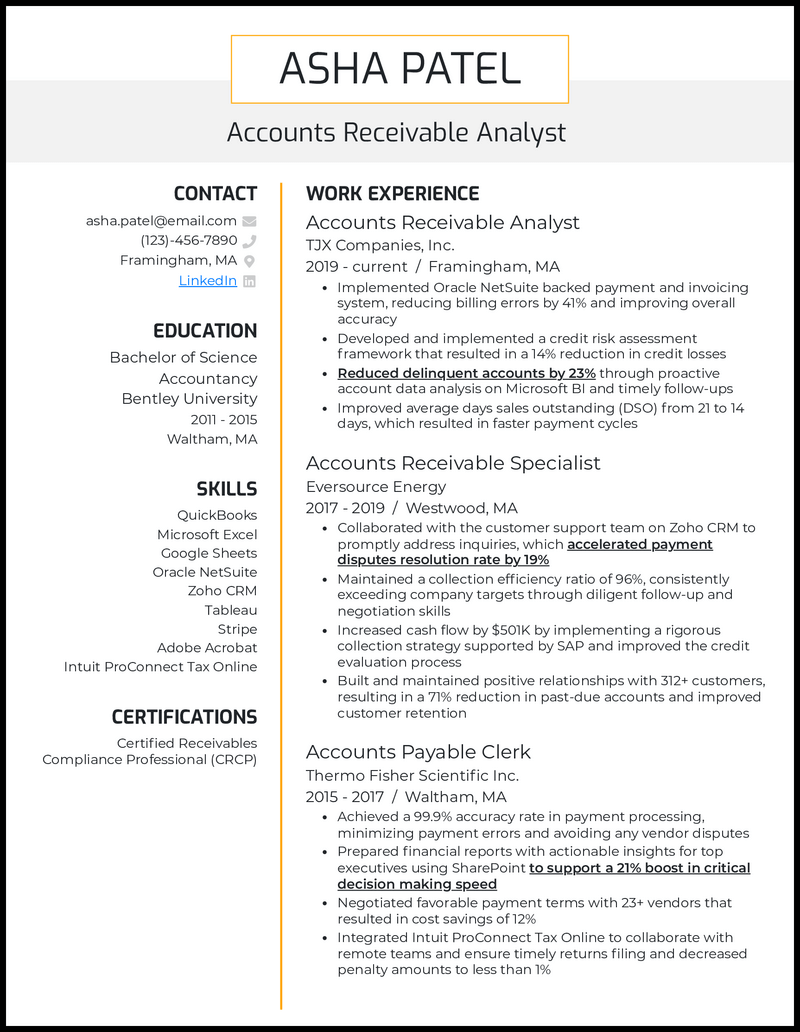 12 Accounts Receivable Resume Examples Built for 2025