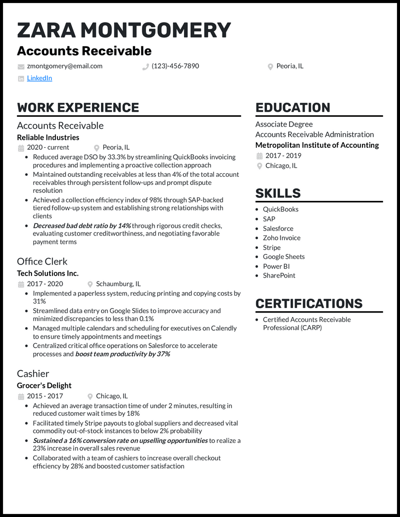 12 Accounts Receivable Resume Examples And Templates For 2025