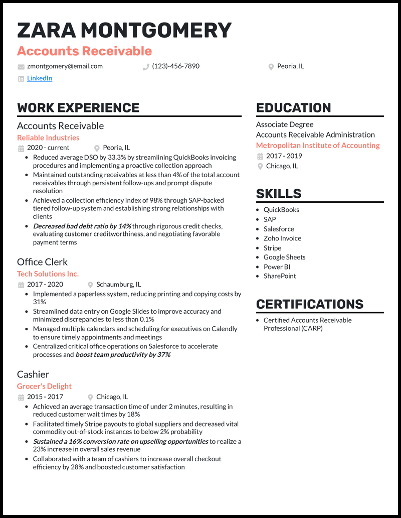 12 Accounts Receivable Resume Examples Built for 2025