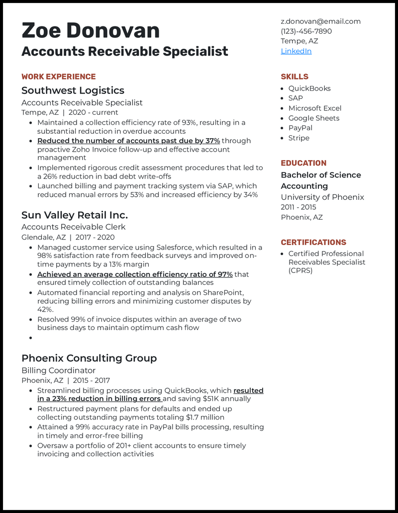 12 Accounts Receivable Resume Examples Built for 2025