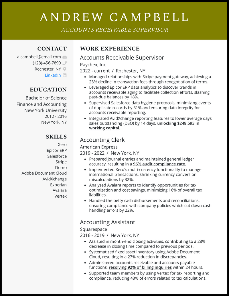 12 Accounts Receivable Resume Examples And Templates For 2025