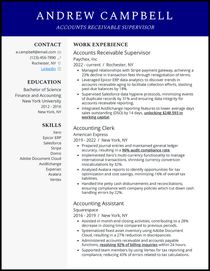12 Accounts Receivable Resume Examples Built for 2025