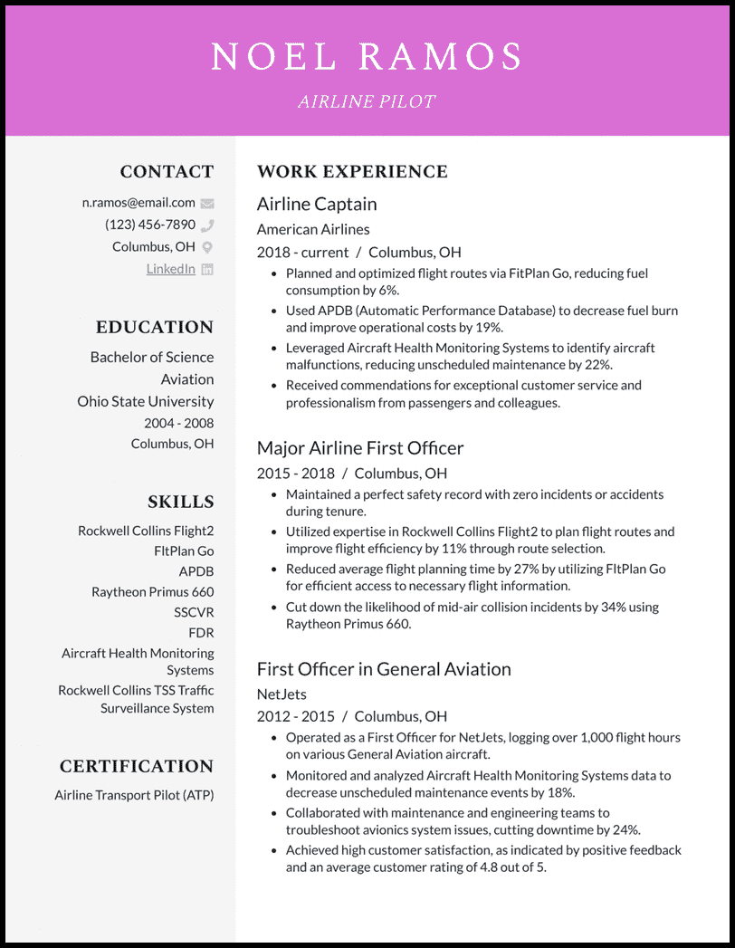 5 Pilot Resume Examples Ready for Takeoff in 2024