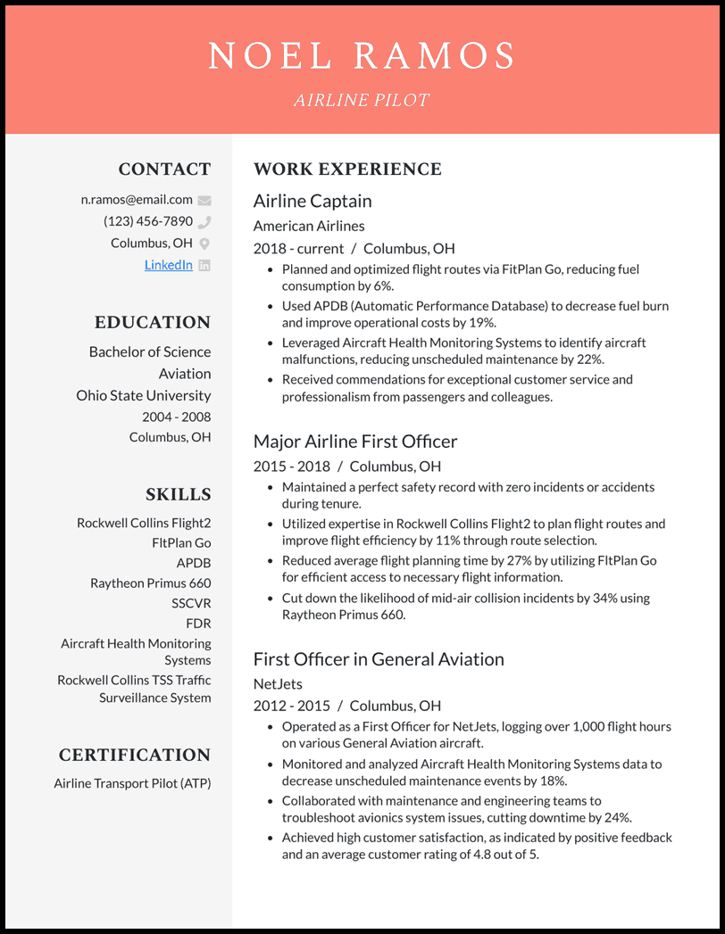 5 Pilot Resume Examples Ready for Takeoff in 2024