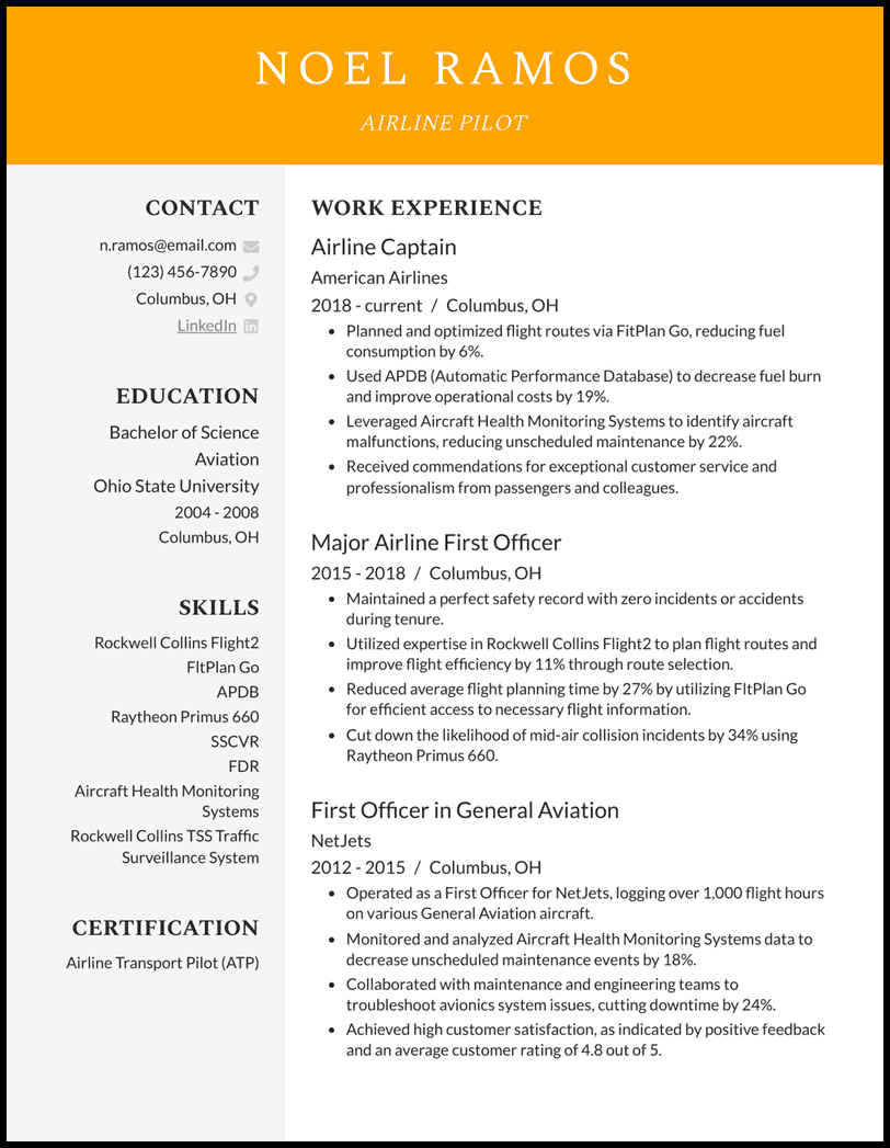 5 Pilot Resume Examples Ready for Takeoff in 2024