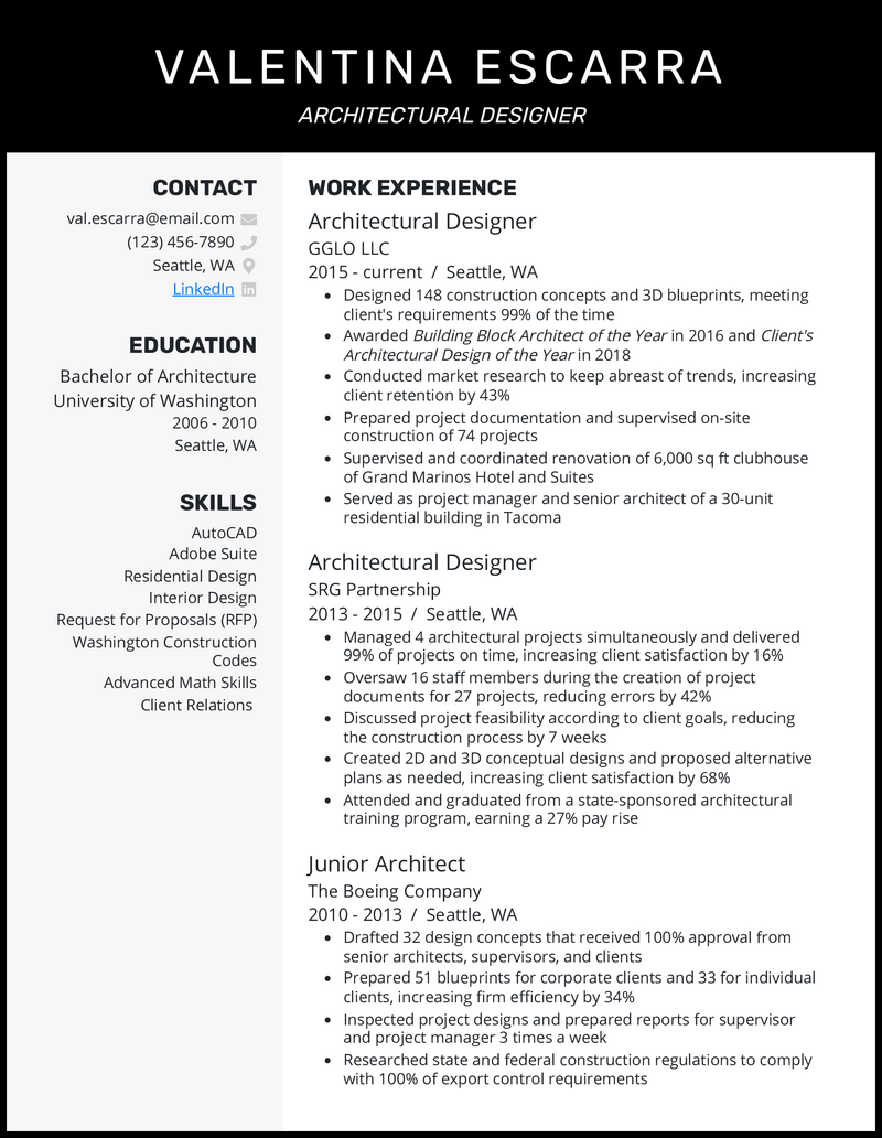 9 Architecture Resume Examples [& Templates]