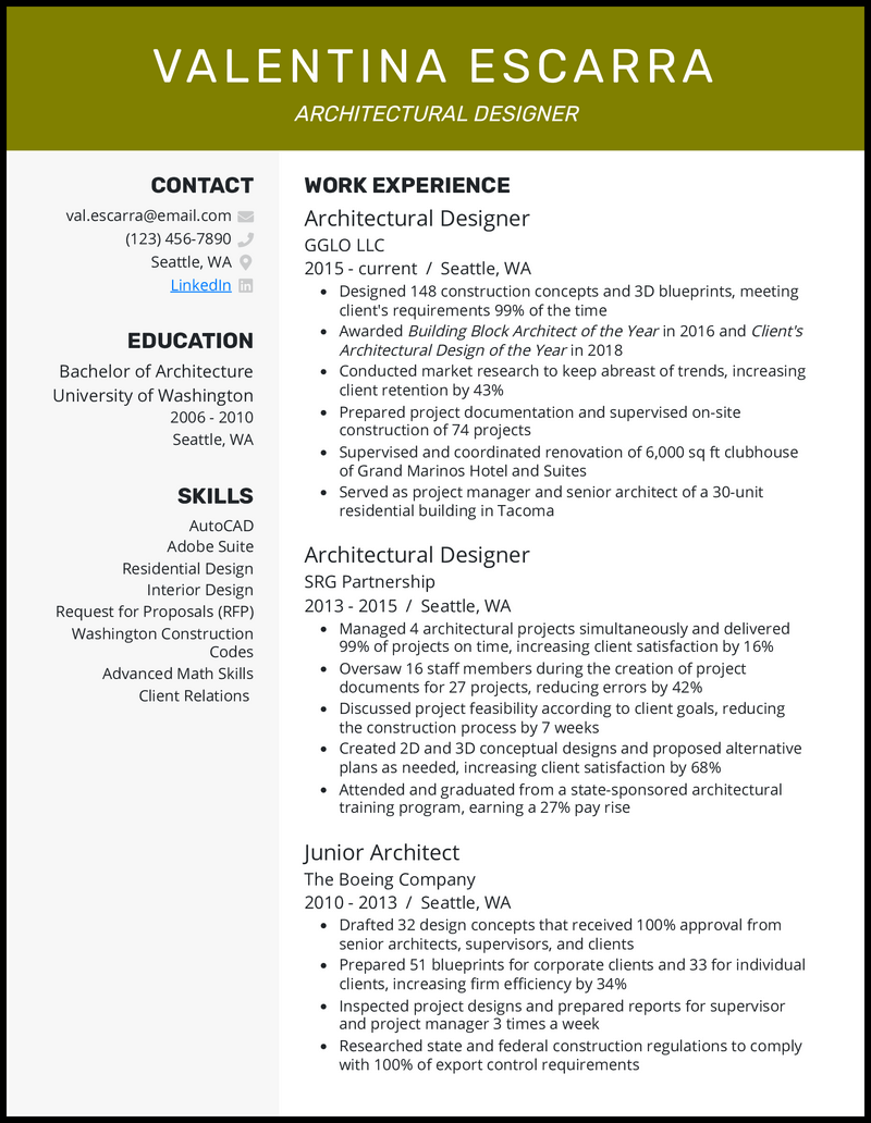 9 Architecture Resume Examples [& Templates]
