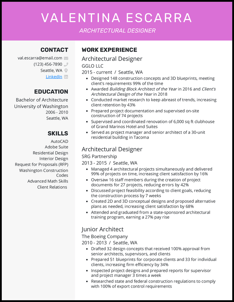 9 Architecture Resume Examples [& Templates]