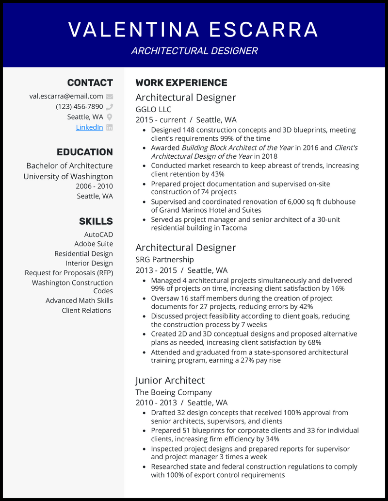 9 Architecture Resume Examples [& Templates]