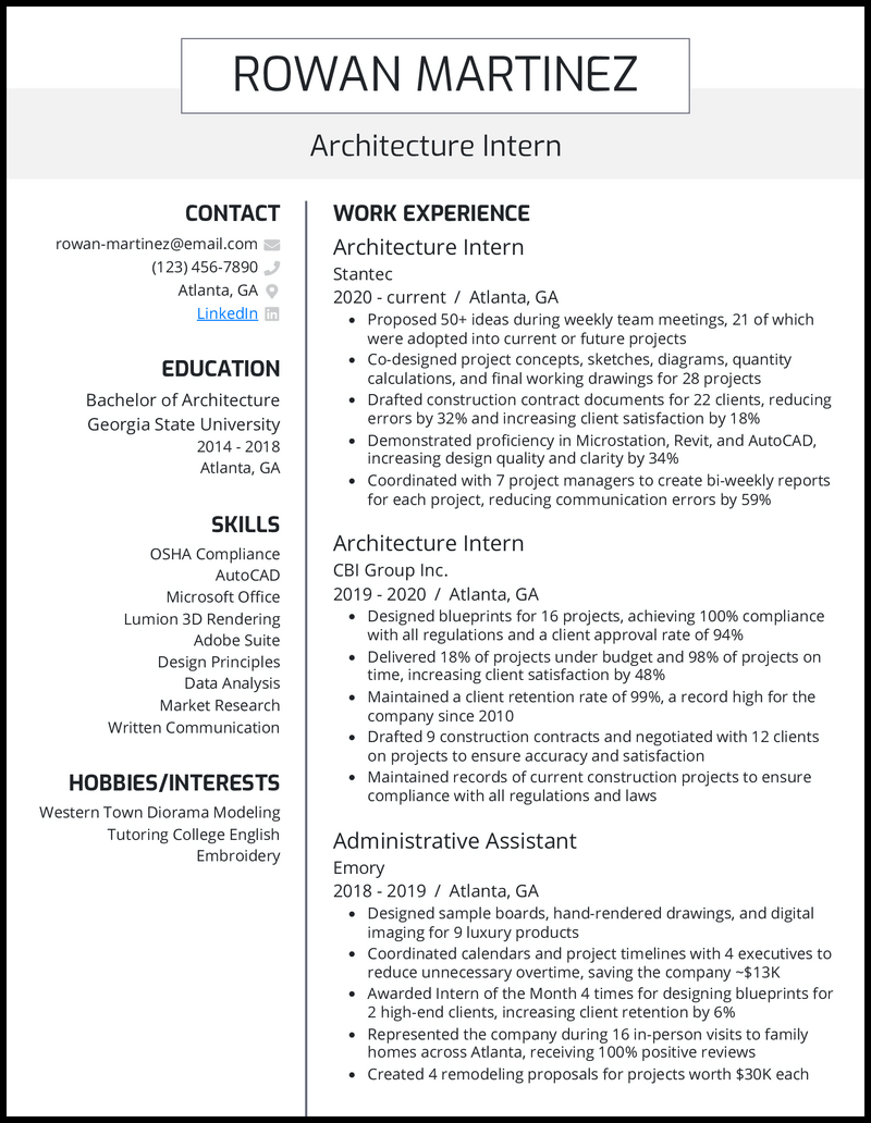 9 Architecture Resume Examples [& Templates]