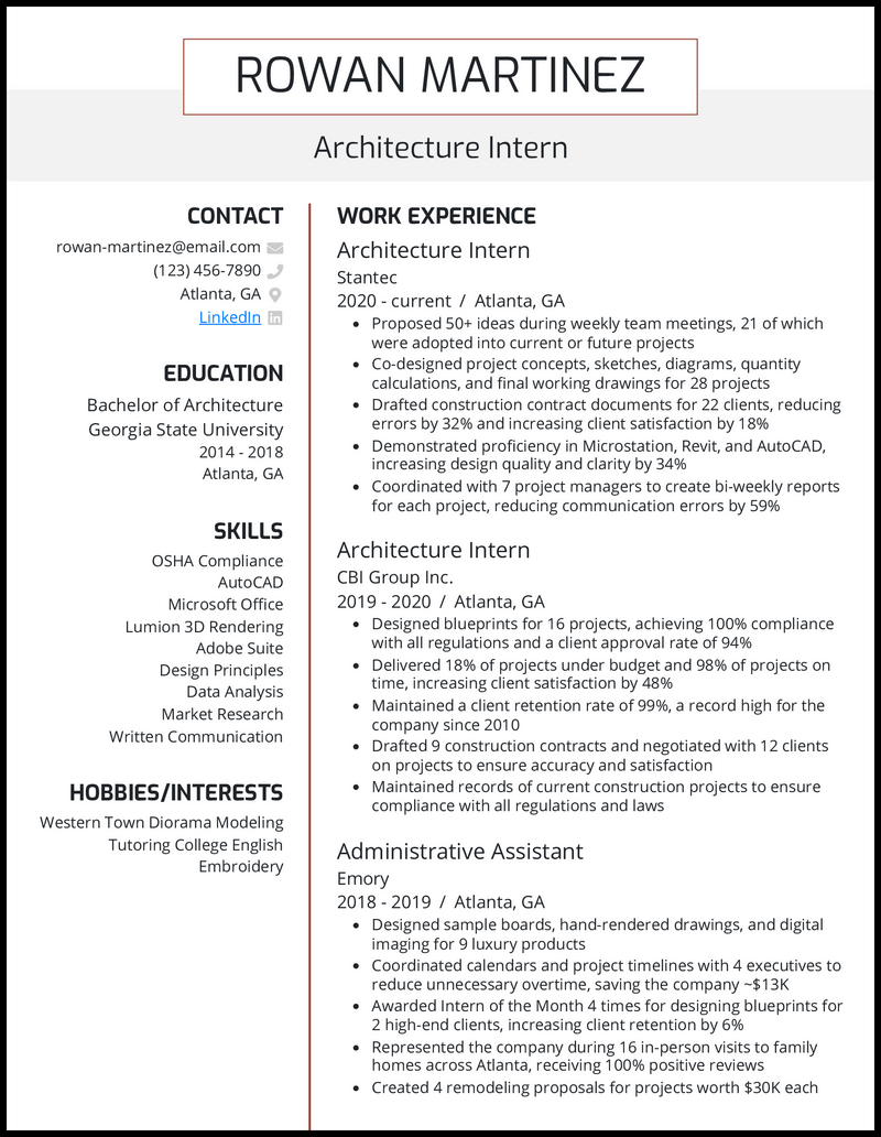 9 Architecture Resume Examples [& Templates]