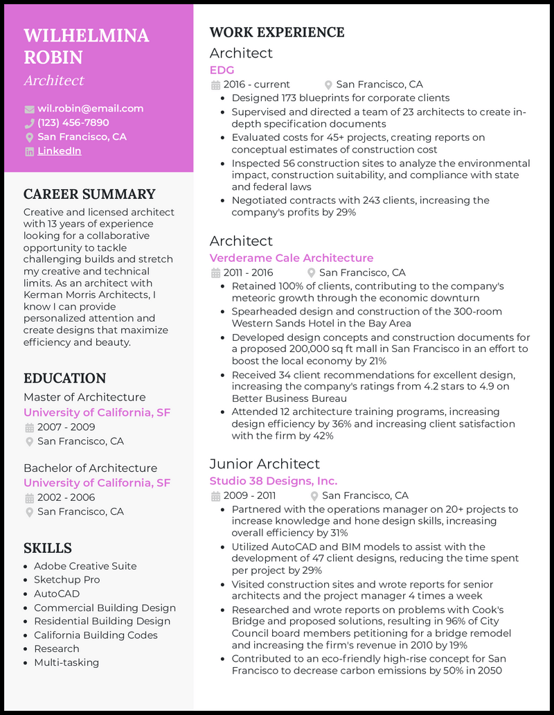 9 Architecture Resume Examples [& Templates]
