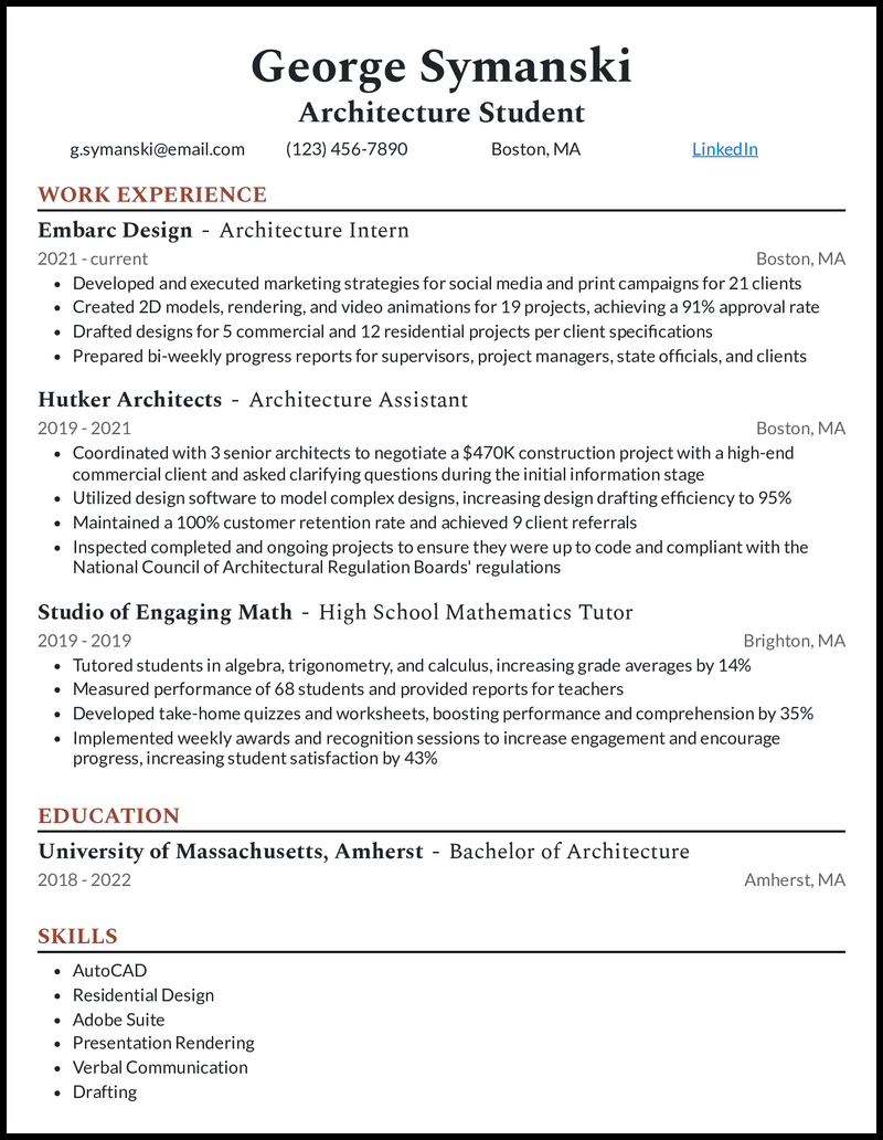 9 Architecture Resume Examples [& Templates]