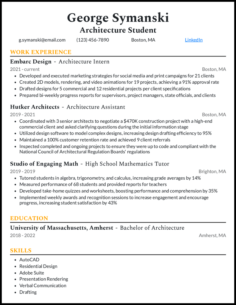 9 Architecture Resume Examples [& Templates]