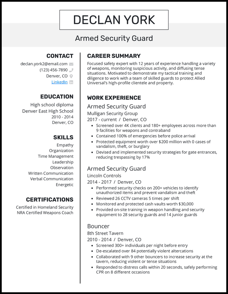7 Security Guard Resume Examples [& Templates]