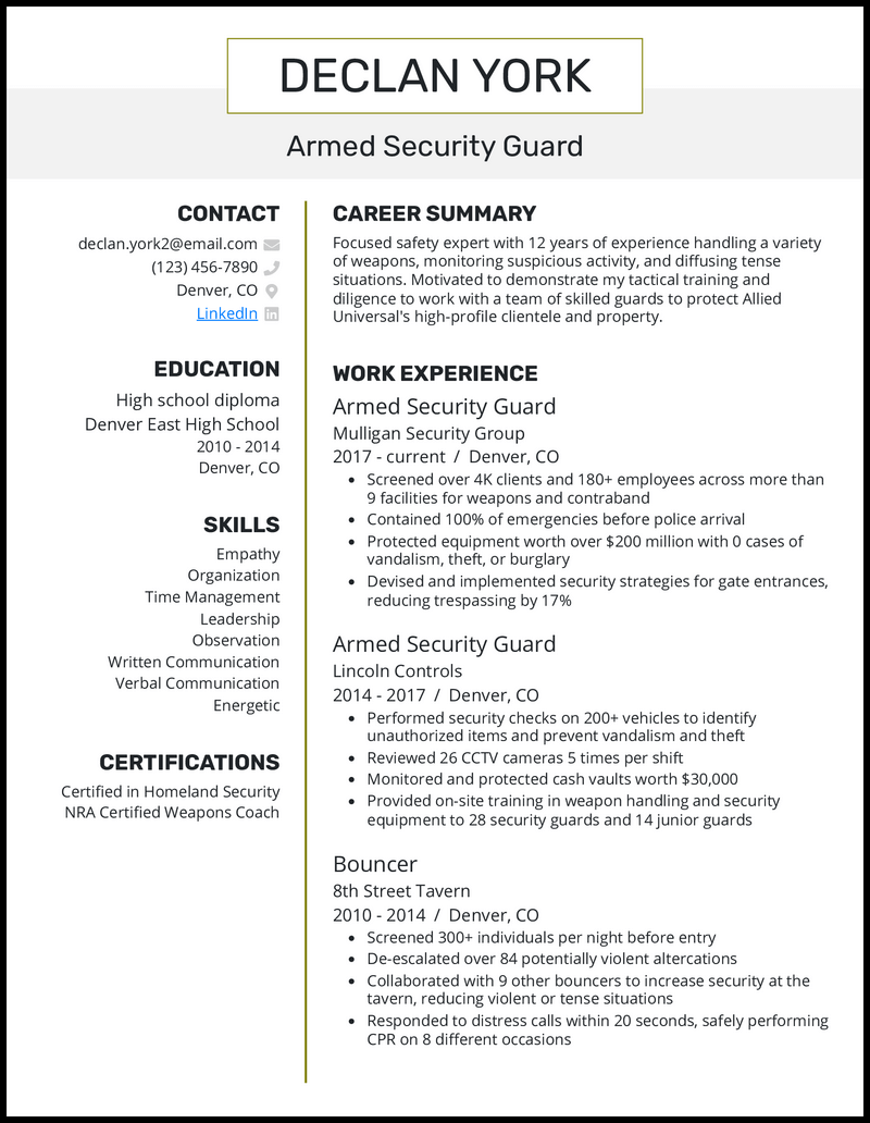 7 Security Guard Resume Examples [& Templates]