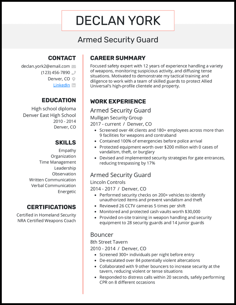 7 Security Guard Resume Examples [& Templates]