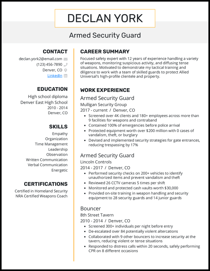 7 Security Guard Resume Examples [& Templates]