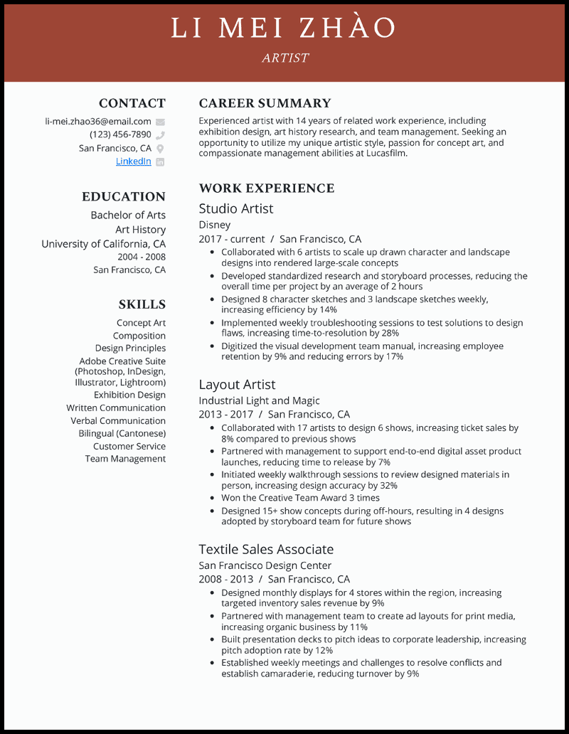 7 Artist Resume Examples [& Templates]