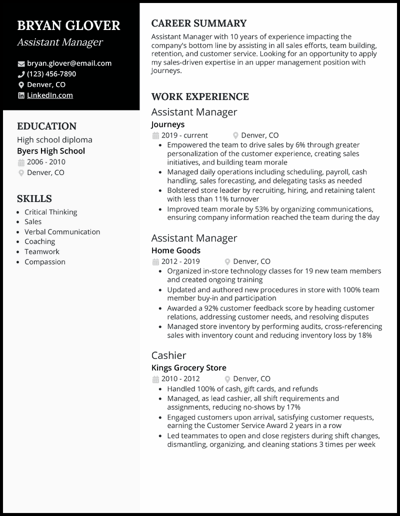 11 Assistant Manager Resume Examples for 2025