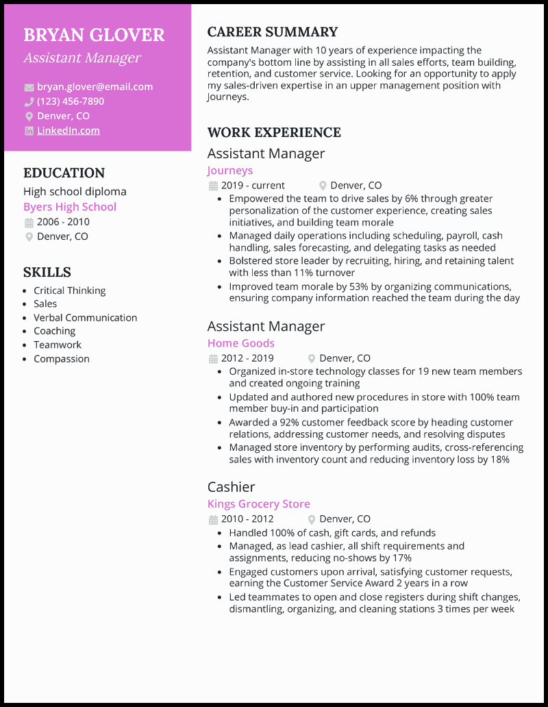 11 Assistant Manager Resume Examples for 2025