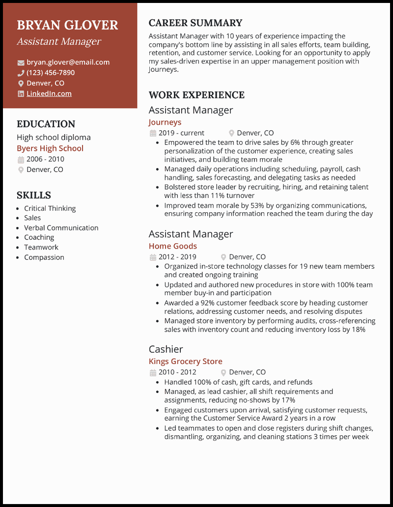 11 Assistant Manager Resume Examples for 2025