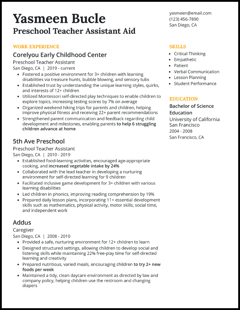 7 Preschool Teacher Resume Examples [& Templates]