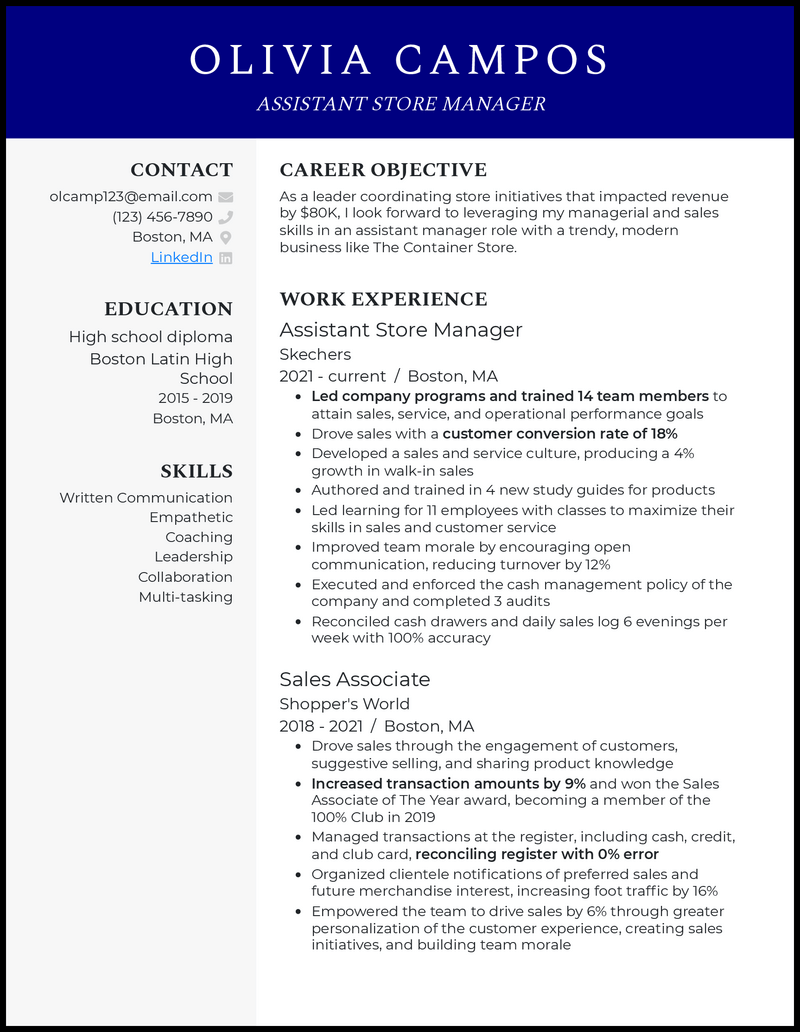 3 Assistant Store Manager Resume Examples For 2025
