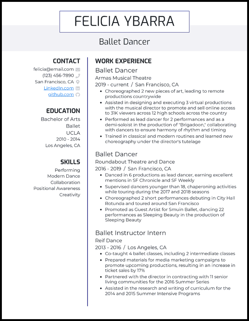 9 Dance Resume Examples [& Templates]