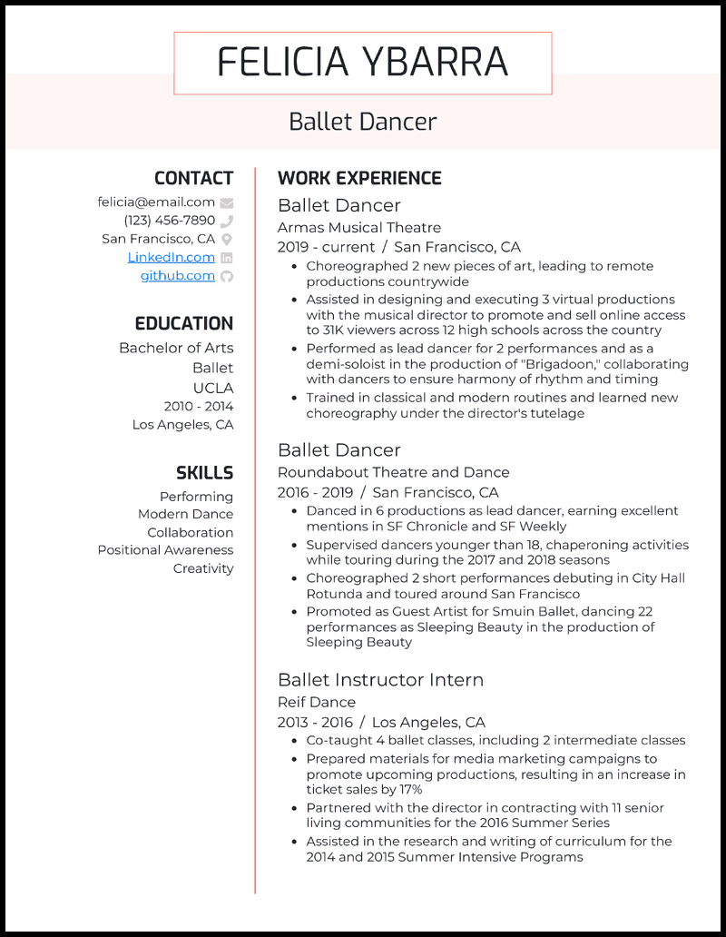 9 Dance Resume Examples [& Templates]