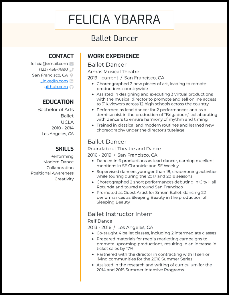 9 Dance Resume Examples [& Templates]