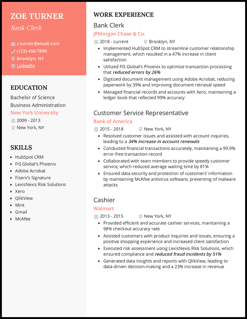 9 Bank Teller Resume Templates & Examples for 2025