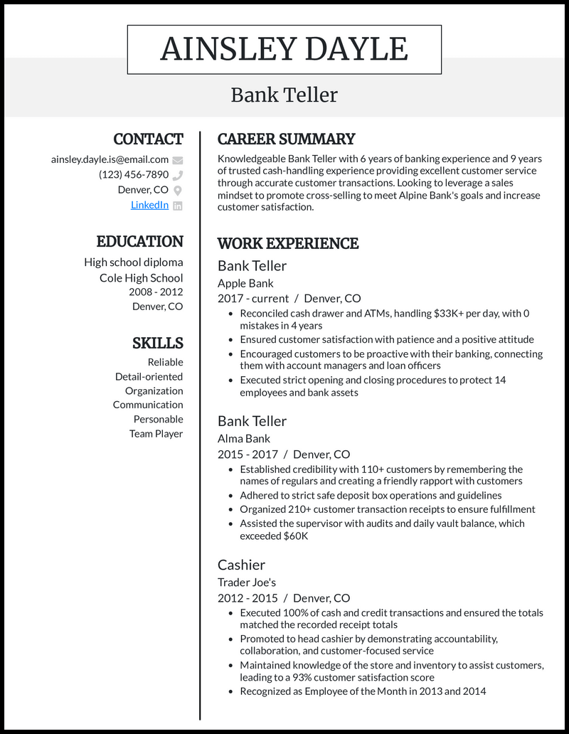 9 Bank Teller Resume Templates & Examples for 2025