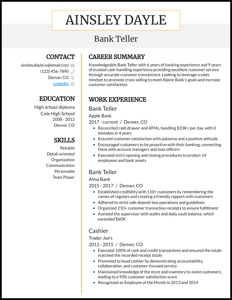 9 Bank Teller Resume Templates & Examples for 2025