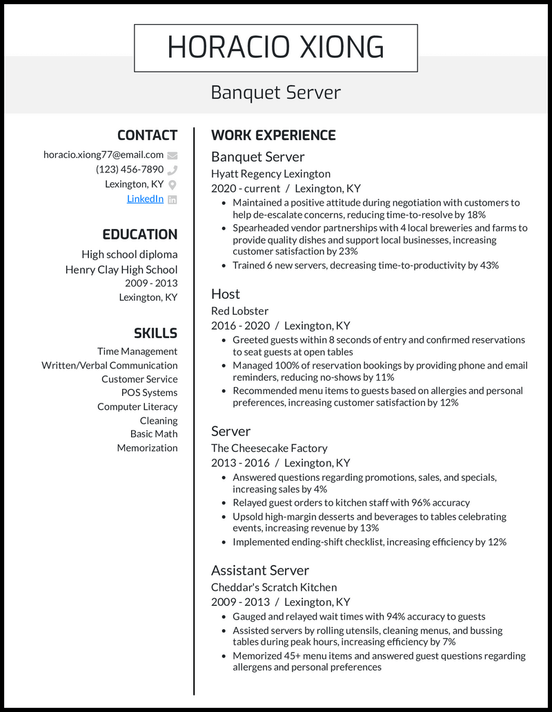 21 Server Resume Examples for 2025