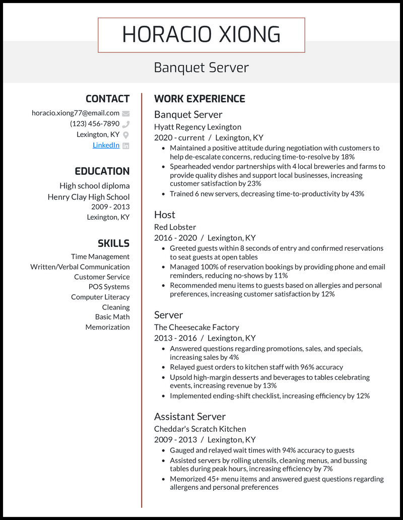 21 Server Resume Examples for 2025