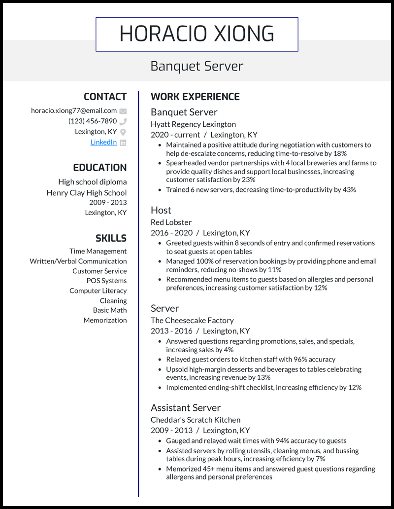 21 Server Resume Examples for 2026