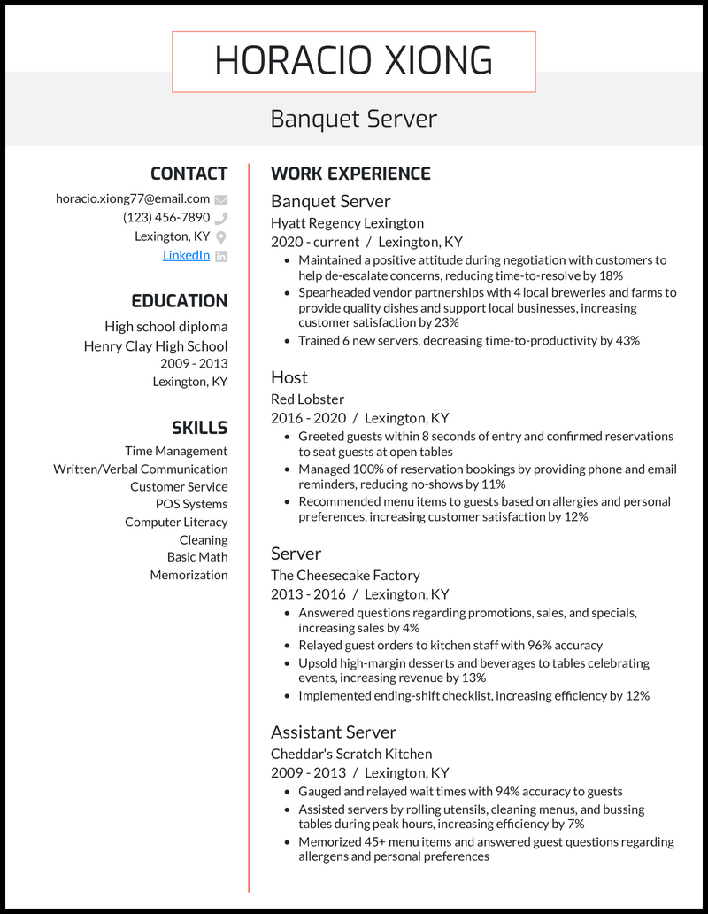 21 Server Resume Examples for 2026