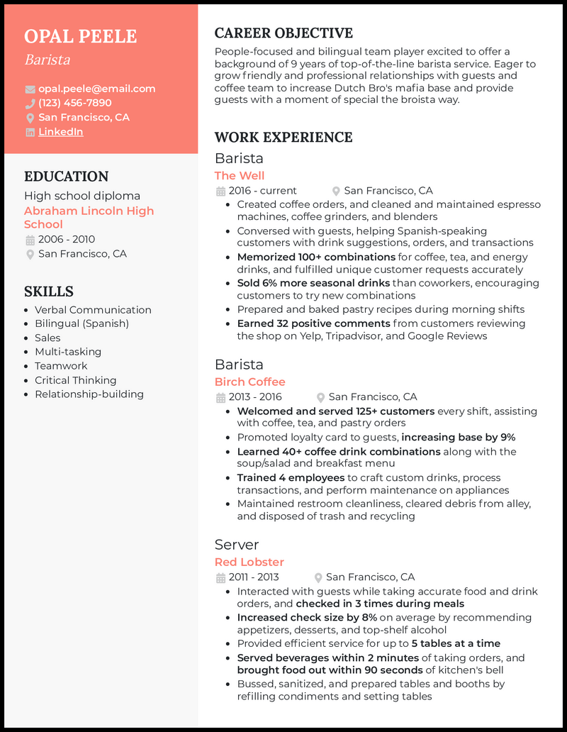 22 Barista Resume Examples [& Templates]